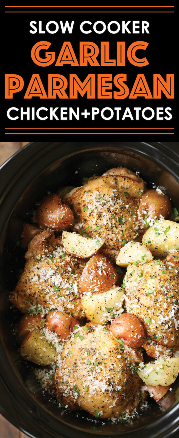 Slow Cooker Garlic Parmesan Chicken and Potatoes - Damn Delicious