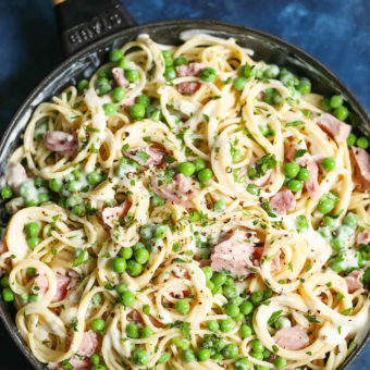 Ham and Peas Pasta with Garlic Parmesan Cream Sauce - Damn Delicious