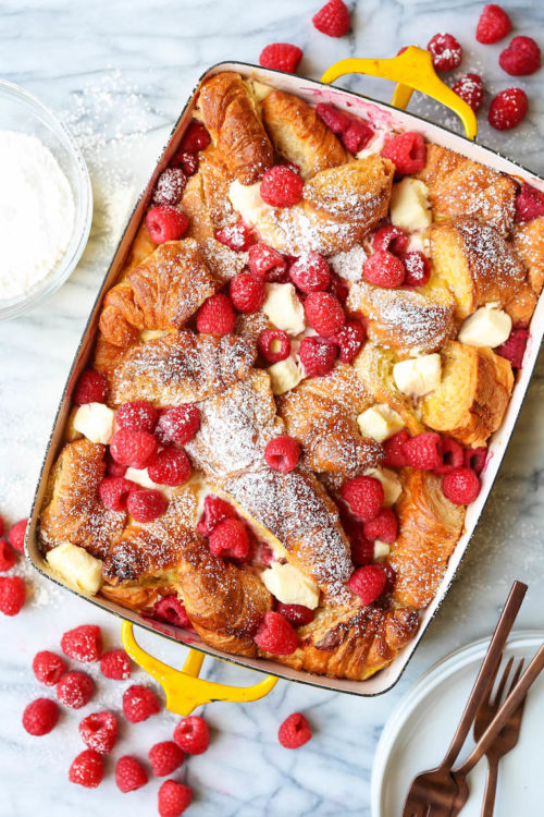 Raspberry Croissant French Toast Bake - Damn Delicious