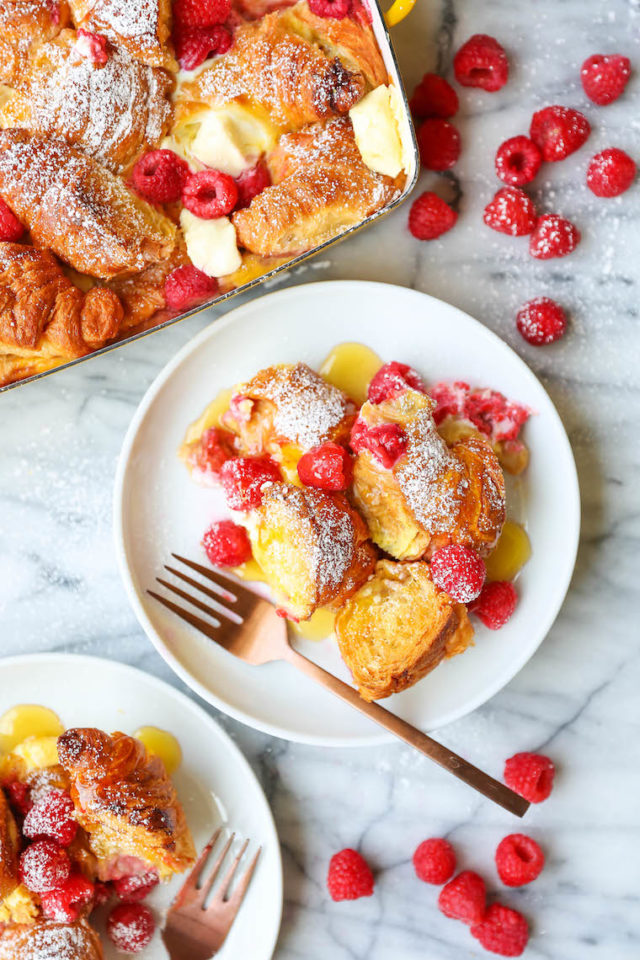 Raspberry Croissant French Toast Bake - Damn Delicious