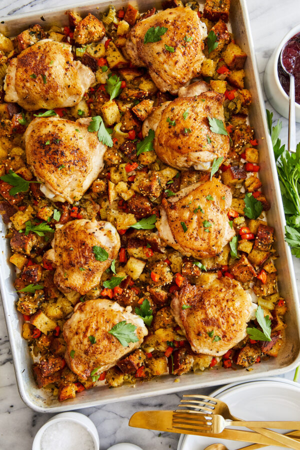 Sheet Pan Chicken and Stuffing - Damn Delicious