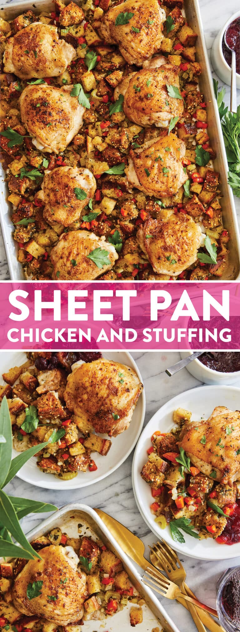 Sheet Pan Chicken and Stuffing - Damn Delicious